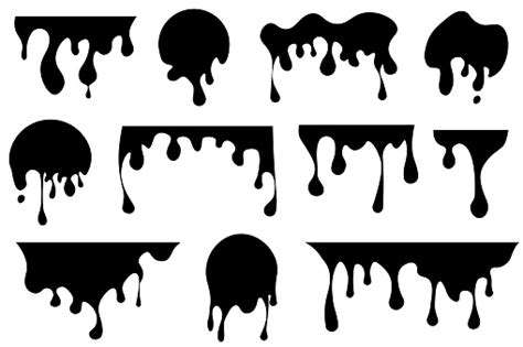 떨어지는 기름 세트 액체 얼룩 현재 드립 및 드롭 길고 점성이있는 방울 검은 페인트가 흐릅니다 벡터 그림 0명에 대한 스톡 벡터 아트 및 기타 이미지 Istock