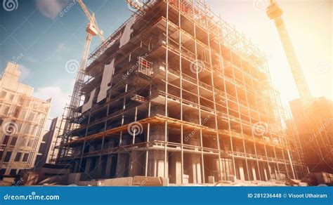 Building Under Construction Extensive Scaffolding Providing Platforms
