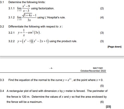 solved 1 determine the following limits 3 1 1 limx→3x−3x2−9