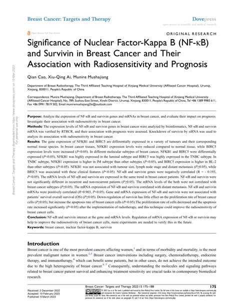 Pdf Significance Of Nuclear Factor Kappa B Nf κb And Survivin In