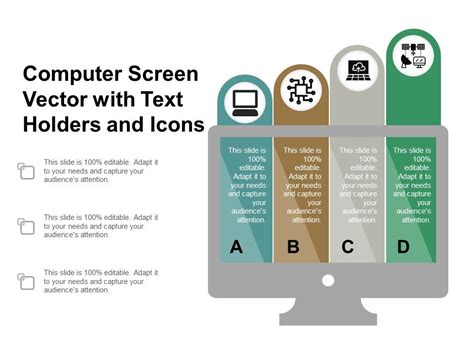 Computer Screen Vector With Text Holders And Icons Ppt PowerPoint Presentation Pictures Design