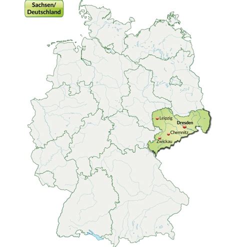 Karte von Sachsen mit Hauptstädten in Pastellgrün Lizenzfreies Bild