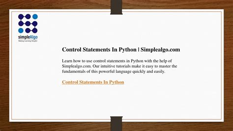 Ppt Control Statements In Python Simplealgo Powerpoint