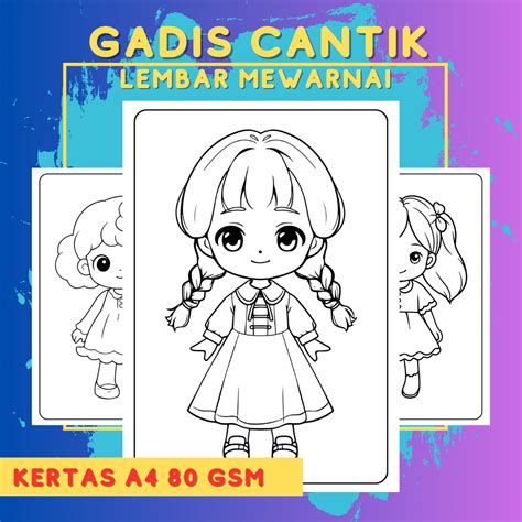 Jual DIY Coloring Page Lembar Mewarnai Sketsa TEMA GADIS CANTIK ANAK PEEREMPUAN CUTE GIRL