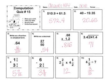 DIGITAL Add Subtract Multiply Divide Basic Computation Quiz 15 With