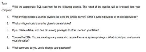 Solved Task Write The Appropriate SQL Statement For The Chegg