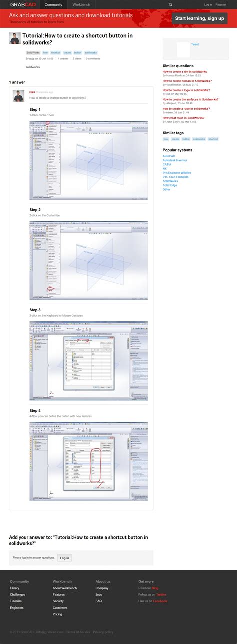 Tutorialhow To Create A Shortcut Button In Solidworks Grabcad Questions