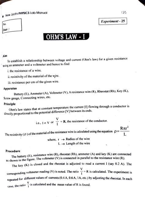 Ohms Law Physics Lab Lab Notes BSc Chemistry MG University Studocu