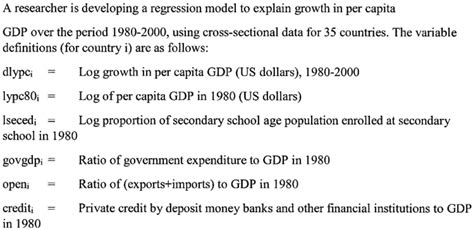 Solved A Researcher Is Developing A Regression Model To Explain Growth