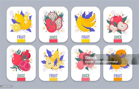 과일과 열매 주스 라벨 손으로 그린 육즙이 많은 신선한 유기농 과일 천연 열대 과일 사과와 배 레몬과 감귤류 태그 단일 이미지에 대한 스톡 벡터 아트 및 기타 이미지