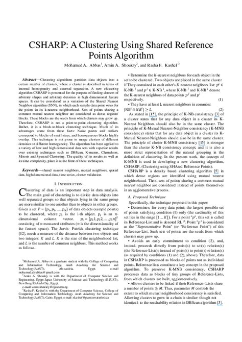 pdf csharp a clustering using shared reference points algorithm