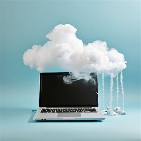 Cloud Computing Technology Concept Background With Computer Laptop And White Cloud On Minimal
