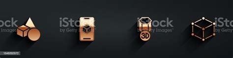 기본 기하학적 모양 3d 프린터 소프트웨어 및 긴 그림자가 있는 아이소메트릭 큐브 아이콘을 설정합니다 벡터 3차원 형태에 대한 스톡 벡터 아트 및 기타 이미지 Istock