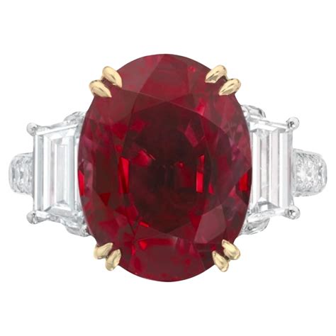 GIA GRS Certified 6 56 Carat Vivid Red Oval Ruby Diamond Ring BURMA NO