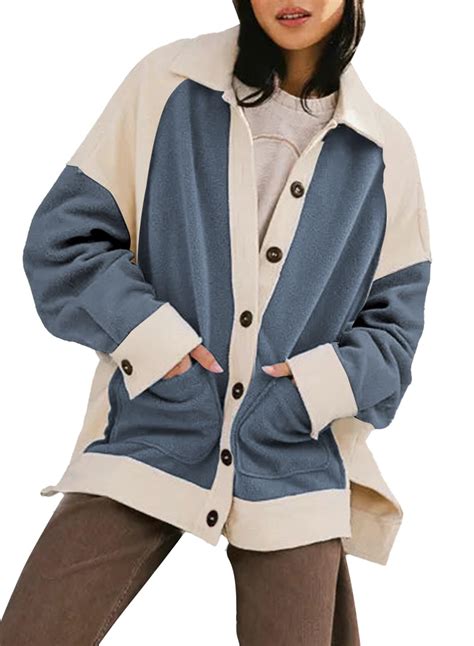 Shewin Womens Winter Sherpa Fleece Jacket Long Sleeve Button Down