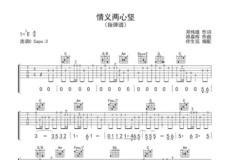 情义两心坚吉他谱 张德兰 C调指弹 吉他世界