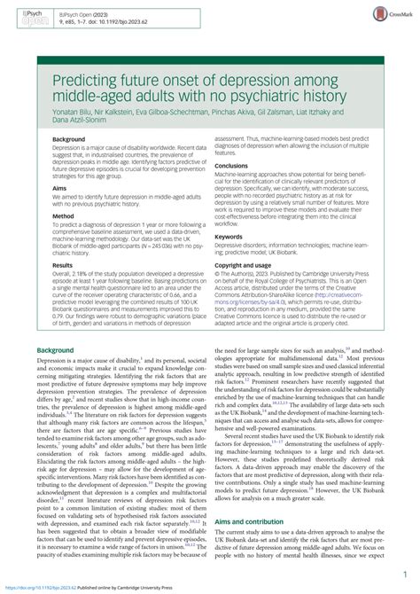 Pdf Predicting Future Onset Of Depression Among Middle Aged Adults
