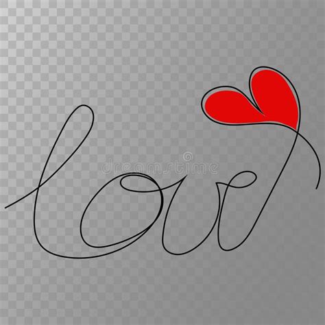 Love Text Illustration Red Heart Accent Minimal Vector Script Black