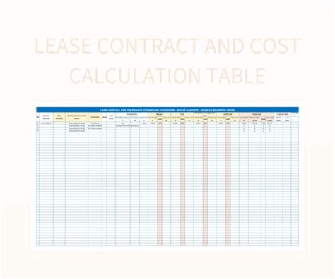 Lease Contract And Cost Calculation Table Excel Template And Google