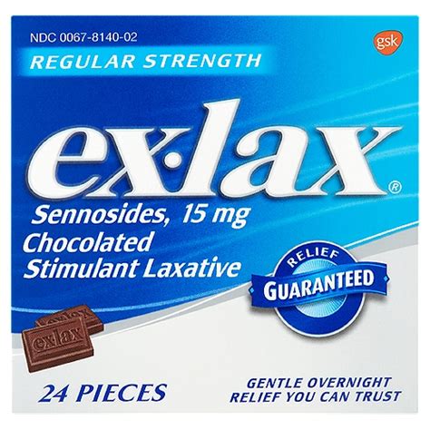 Ex Lax Regular Strength Chocolated Stimulant Laxative 24 Count Shoprite