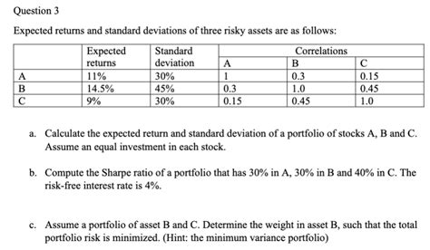 Solved Expected Returns And Standard Deviations Of Three