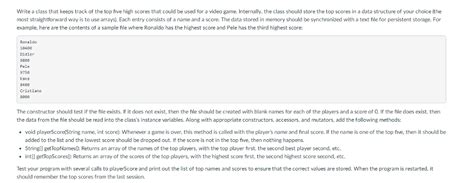 Solved Write A Class That Keeps Track Of The Top Five High