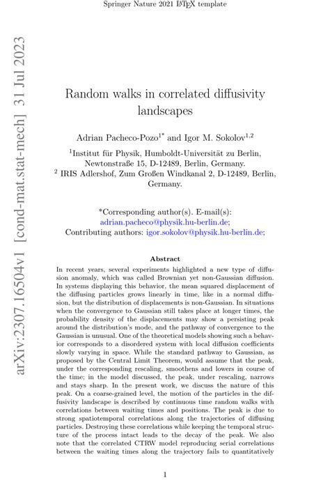 Pdf Random Walks In Correlated Diffusivity Landscapes