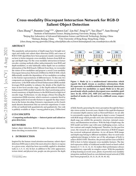 Pdf Cross Modality Discrepant Interaction Network For Rgb D Salient
