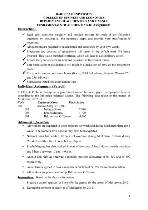 FOA II Individual And Group Assignment BAHIR DAR UNIVERSITY COLLEGE