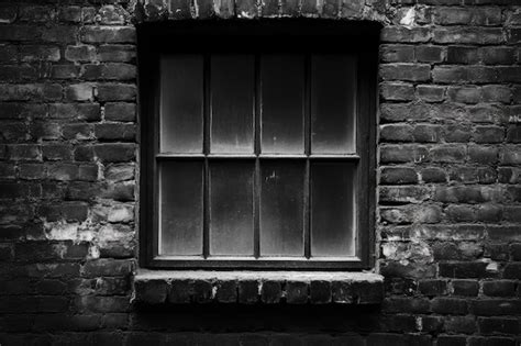 Abandoned Brick Window Frame In Moody Monochrome Backdrop Premium Ai