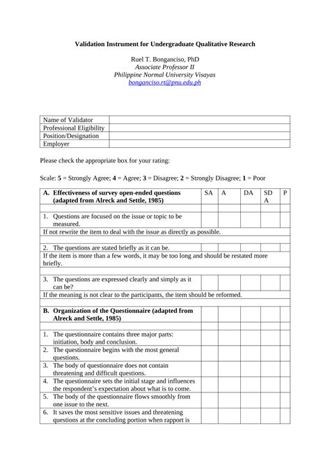Pdf Validation Instrument For Undergraduate Qualitative Research