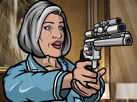 Download Malory Archer Pointing A Gun Wallpaper | Wallpapers.com
