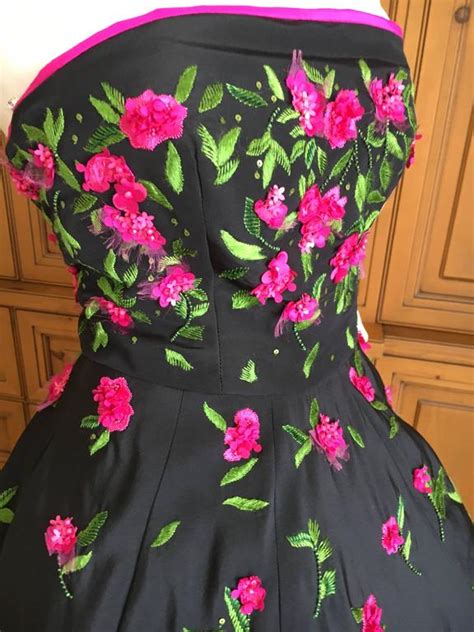 Oscar De La Renta Black Evening Gown With Floral Embroidery At 1stdibs