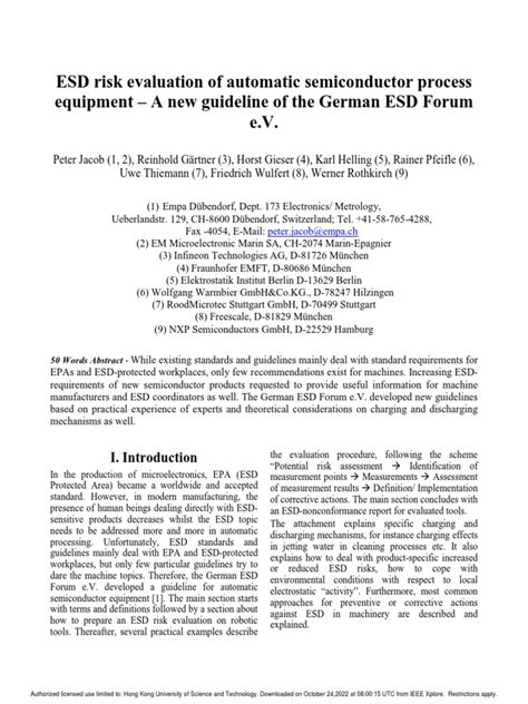 Esd Risk Evaluation Of Automatic Semiconductor Process Equipment A New