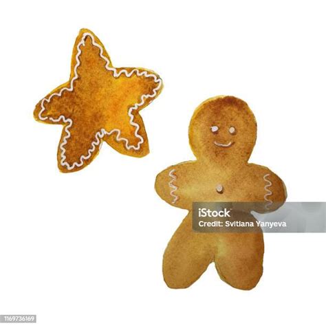 Kue Roti Jahe Natal Ilustrasi Cat Air Pria Dan Bintang Roti Jahe Ilustrasi Stok Unduh Gambar