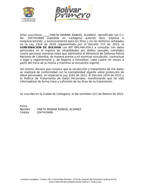 Autorización De Consulta De Datos Personales Pdf