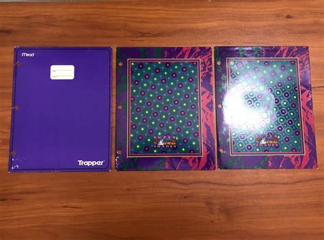 90s Mead Notebook Folders 3 Ring Binder Purple Green 1996 Trapper