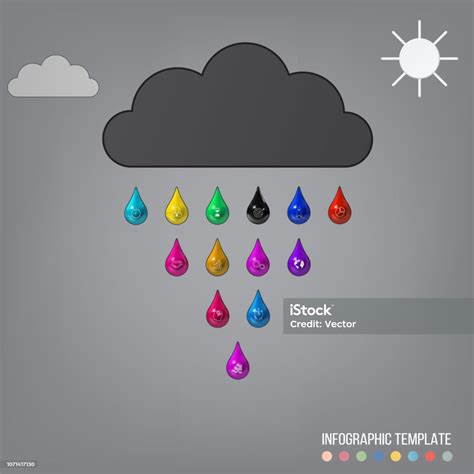 현대 13 단계 프리젠테이션 비즈니스 Infographics 서식 파일입니다 다채로운 빗방울 벡터 일러스트 레이 션 회색에 고립 현실적인 3d 벡터 빗방울 메쉬 도구에 의해
