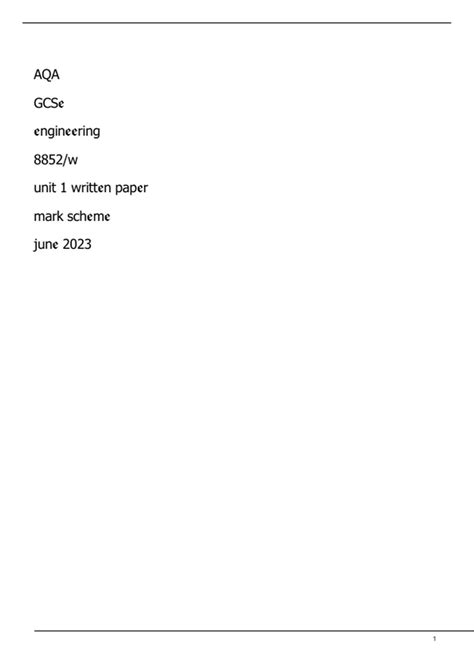 Aqa Gcse Engineering 8852 W Unit 1 Written Paper Mark Scheme June 2023