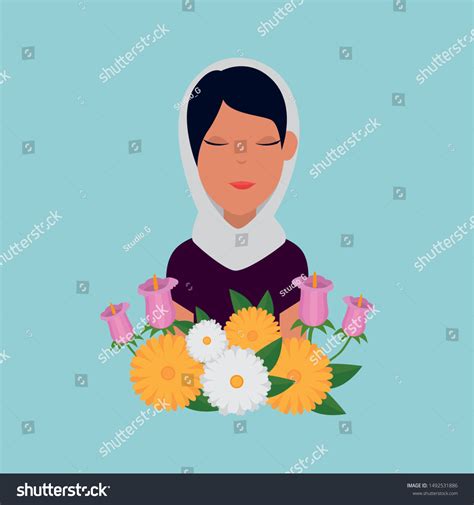 Islamic Woman Traditional Burka Garden Flowers Stock Vector Royalty