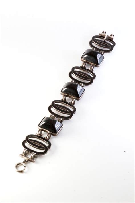 Antique Art Deco Sterling Silver Black Enamel Onyx Br Gem