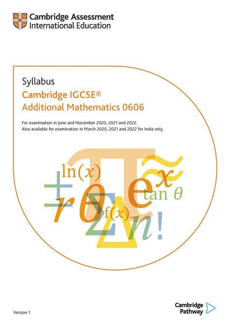 ADDITIONAL MATHEMATICS SYLLABUS 0606 Cambridge IGCSE Mathematics