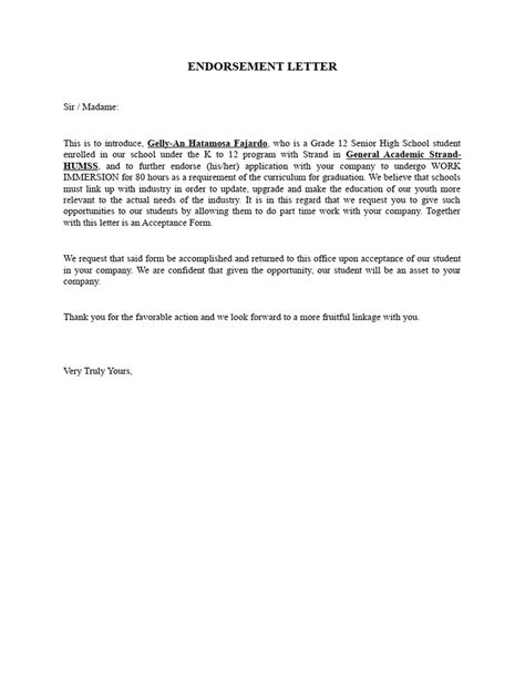 Endorsement Letter Pdf