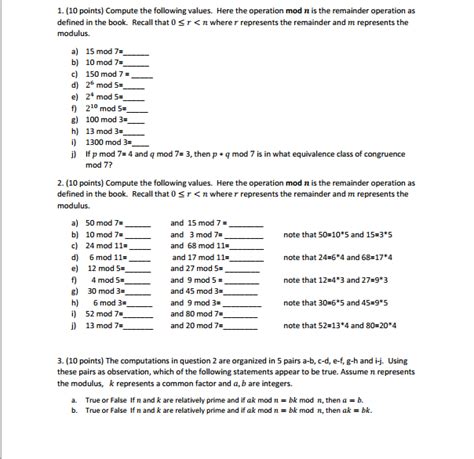 Compute The Following Values Here The Operation Mod