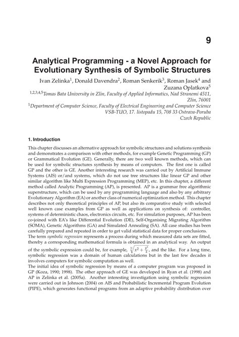 Pdf Analytical Programming A Novel Approach For Evolutionary