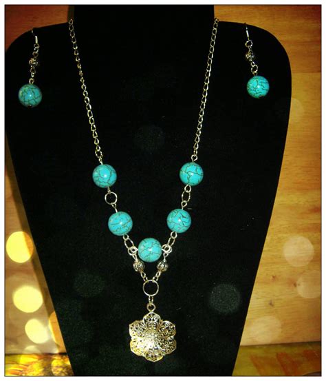 Handmade Silver Jewelry Set With Turquoise And Flower By