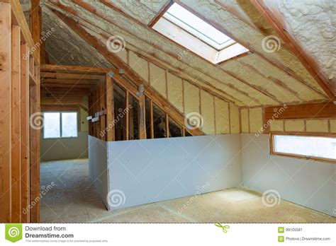 Termal Insulation Installing At The Attic Stock Image Image Of
