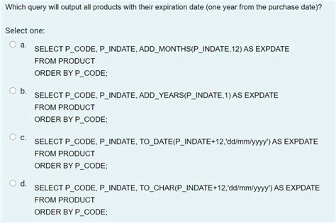 Solved Which Query Will Output All Products With Their Chegg