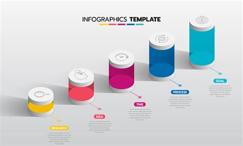 비즈니스 인포그래픽 템플릿 프로세스에는 간단한 기하학 정사각형 직사각형 원형 삼각형 가는 선 아이콘과 5개의 옵션 또는 단계가 있는 평면 디자인 템플릿의 곡선이 있습니다