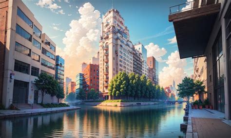 Ciudad Edificio Canal Paisaje Urbano Paisaje Ai Foto Premium